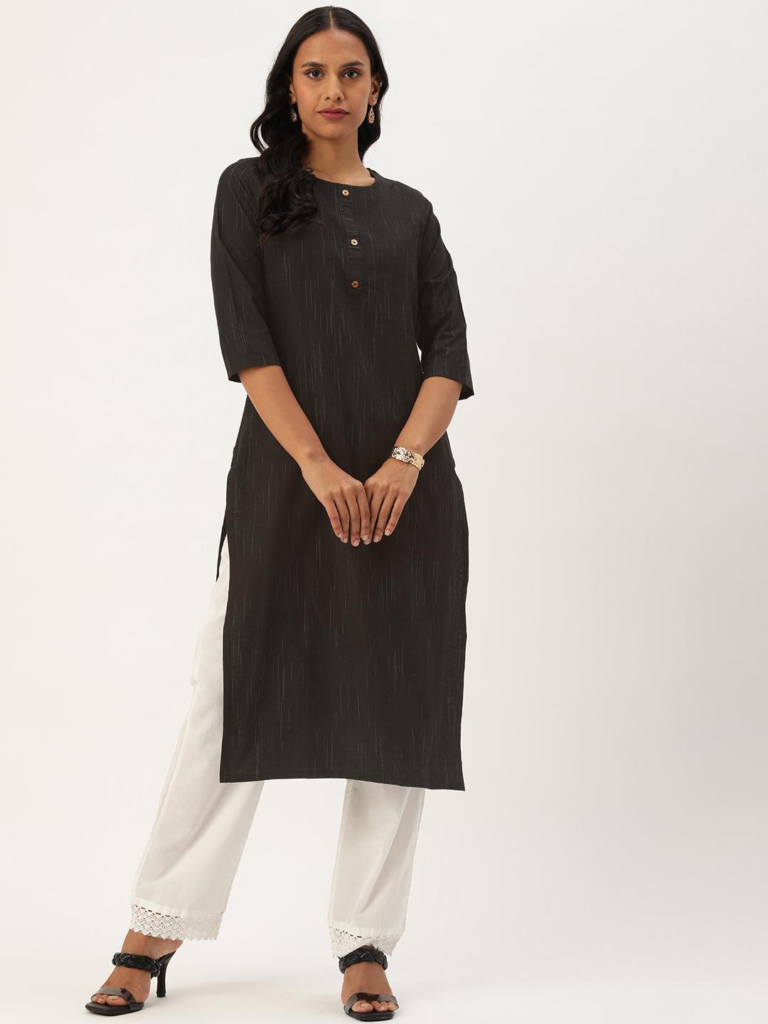 Buy Saanjh Woven Design Striped Straight Kurta - Kurtas for Women ...