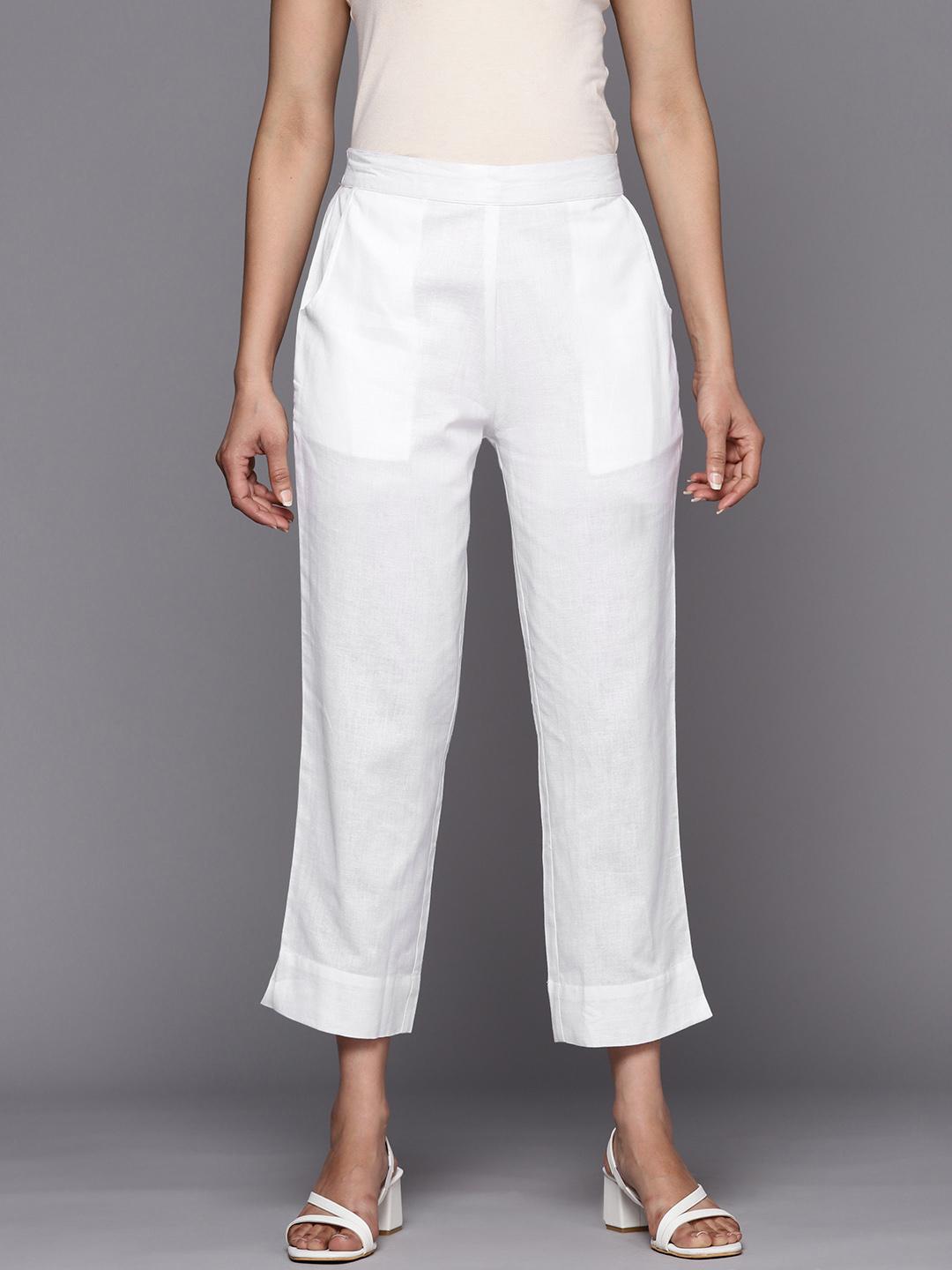 Buy Libas Women White Straight Fit Trousers - Trousers for Women ...