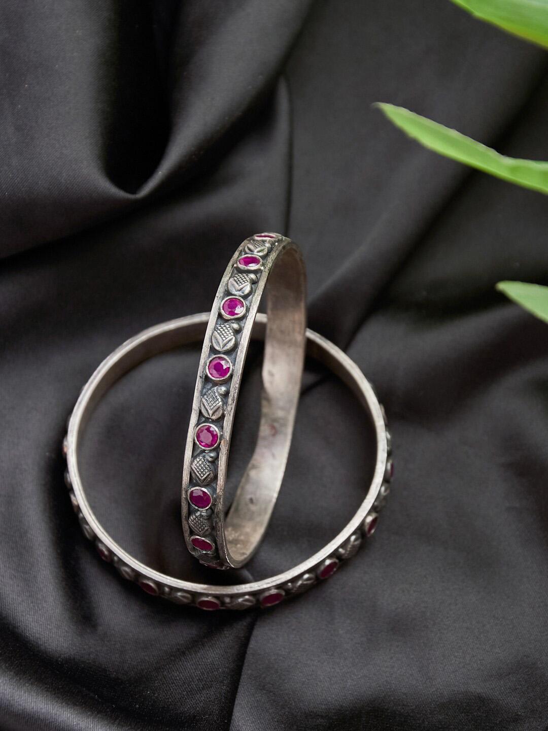 Buy Fabindia Set Of 2 925 Sterling Silver Stone Studded Bangles ...