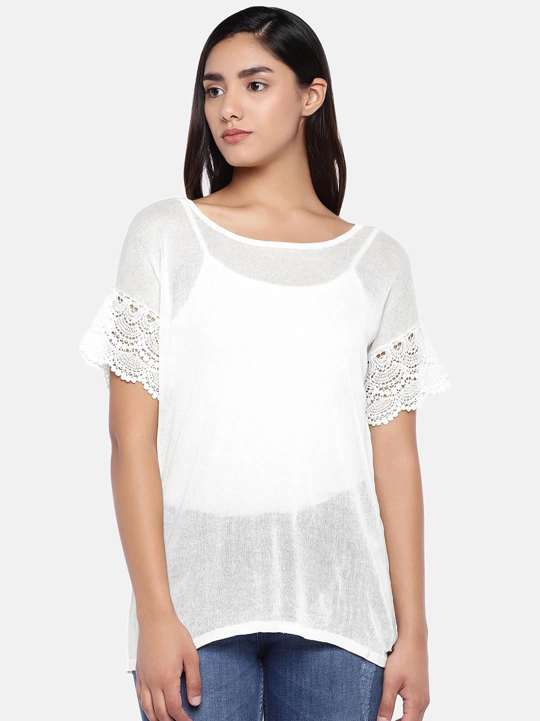 Buy U.S. Polo Assn. Women Off White Solid Sheer Boxy Top - Tops for ...