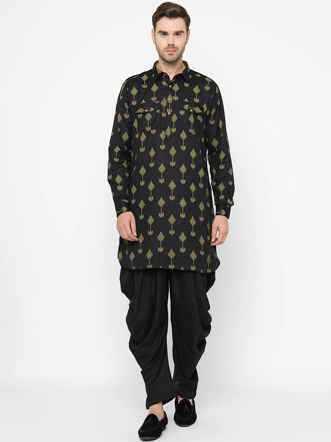 Buy Chitwan Mohan Ethnic Motifs Printed Pure Cotton Pathani Kurta With ...