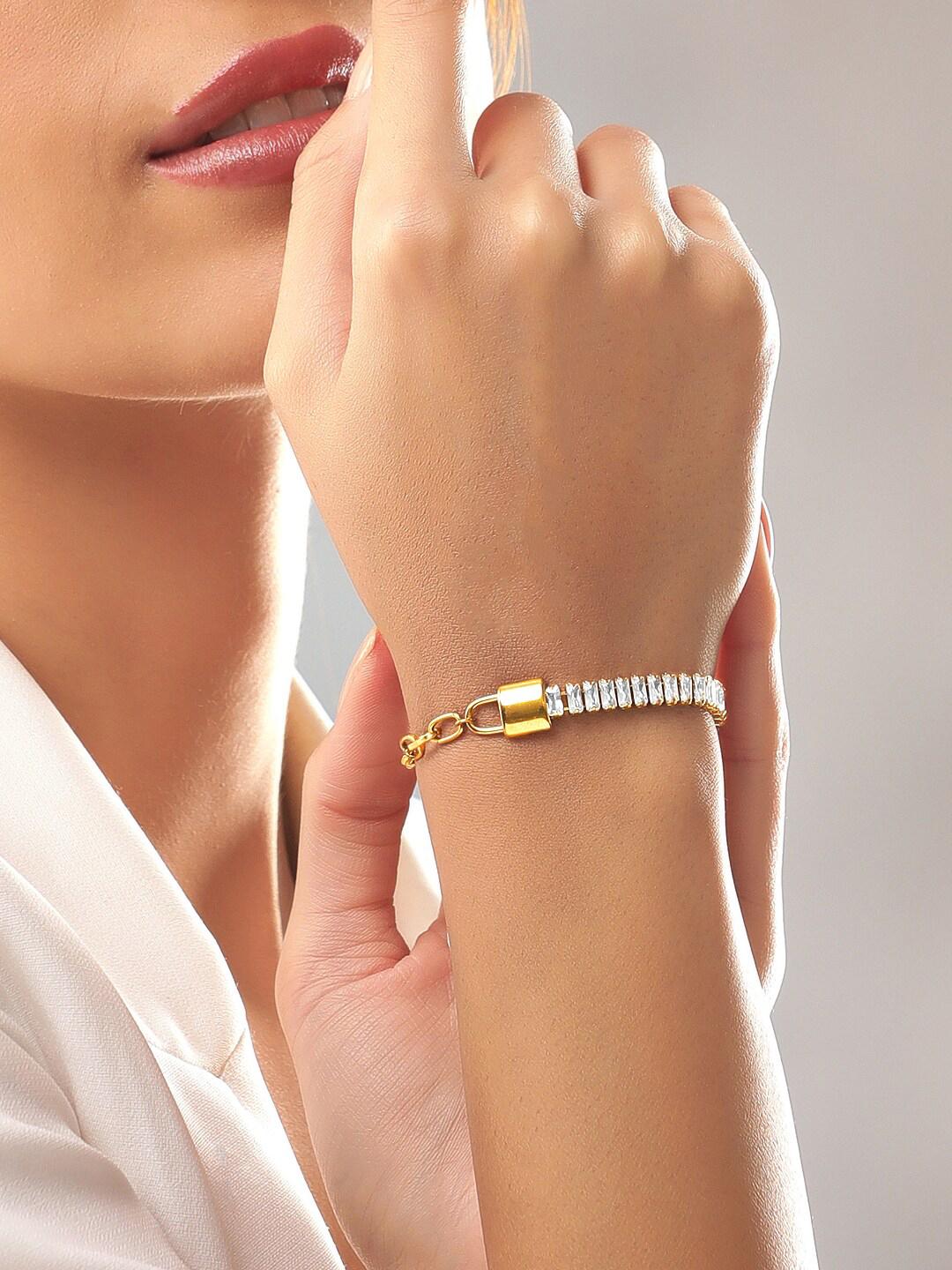 Buy Rubans Voguish Women Cubic Zirconia 18K Gold Plated Link Bracelet ...