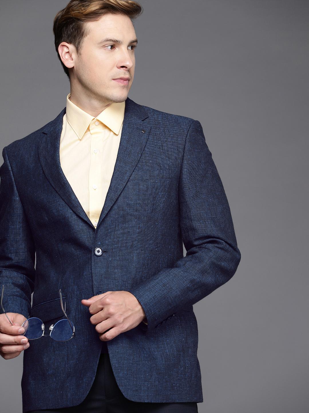 Buy Louis Philippe Men Solid Pure Linen Single Breasted Blazer ...