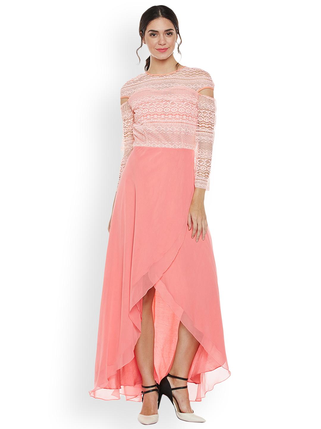 Buy Athena Women Peach Coloured Self Design Fit & Flare Dress - Dresses ...