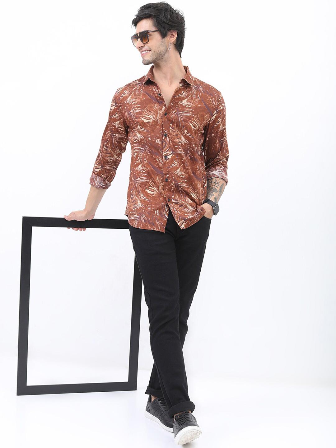 Buy HIGHLANDER Men Rust Slim Fit Floral Printed Casual Shirt - Shirts ...