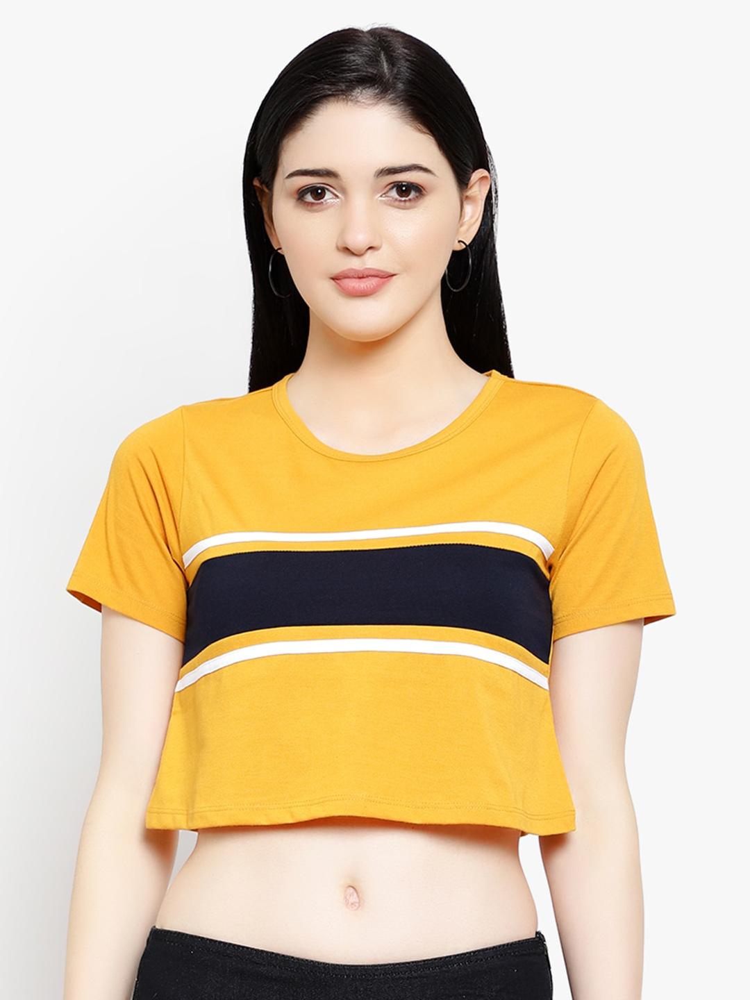 Buy LE BOURGEOIS Loose Fit Short Sleeve Striped Crop Top - Tops for ...