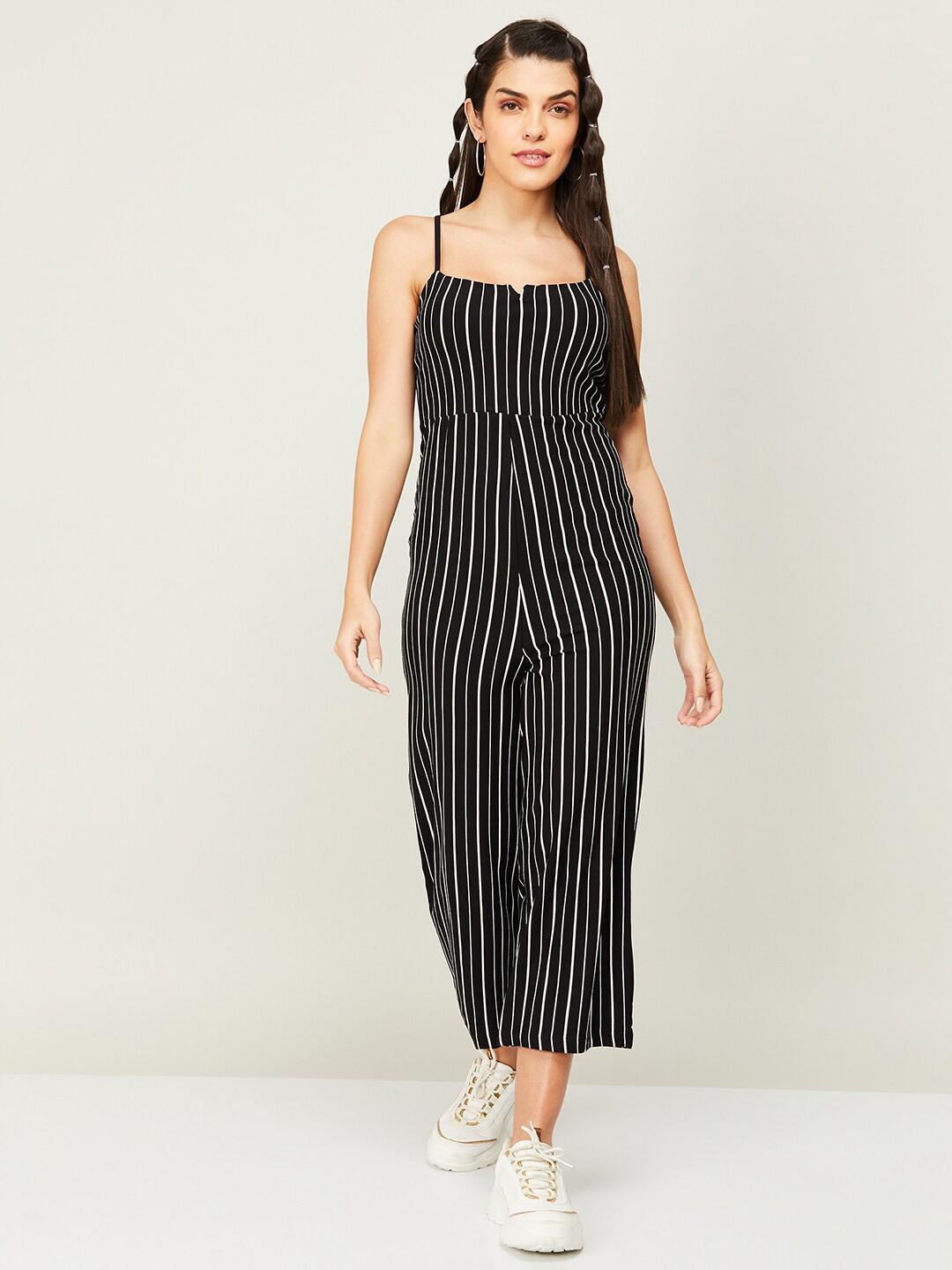 Buy Ginger By Lifestyle Striped Shoulder Straps Basic Jumpsuit ...