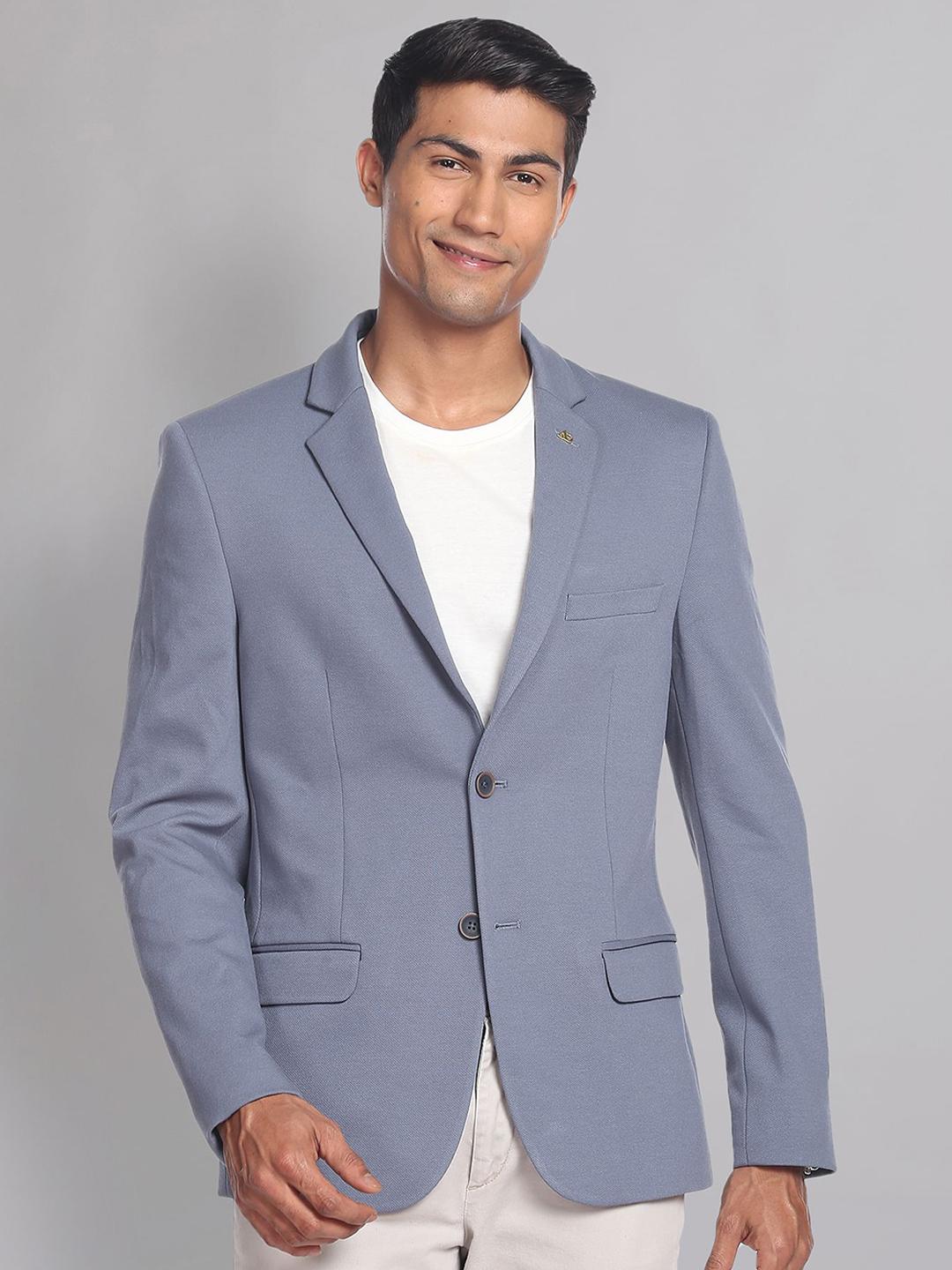 Buy AD By Arvind Men Textured Slim Fit Single Breasted Formal Blazer ...