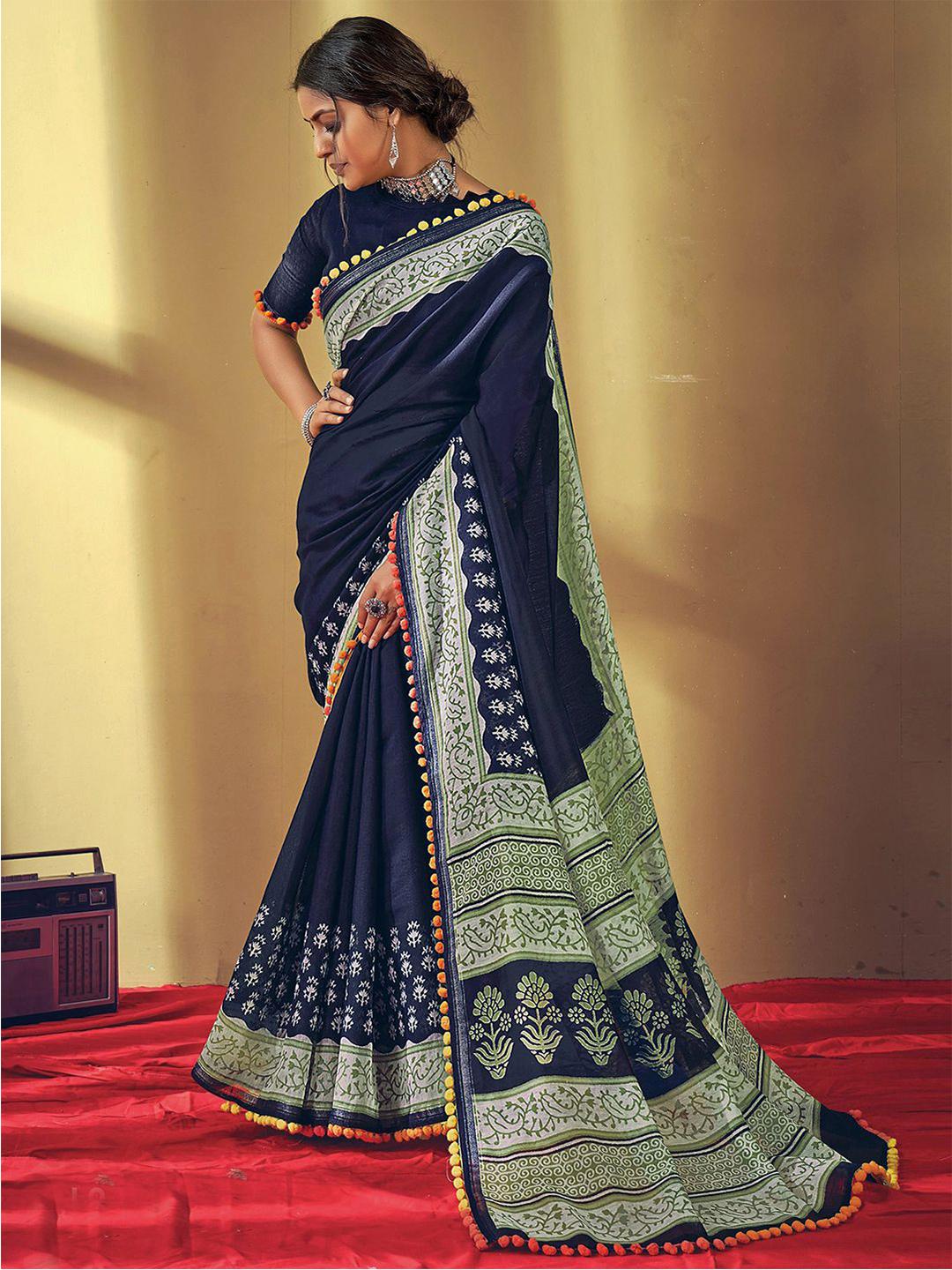 Buy Satrani Ethnic Motif Printed Embellished Bordered Saree - Sarees ...