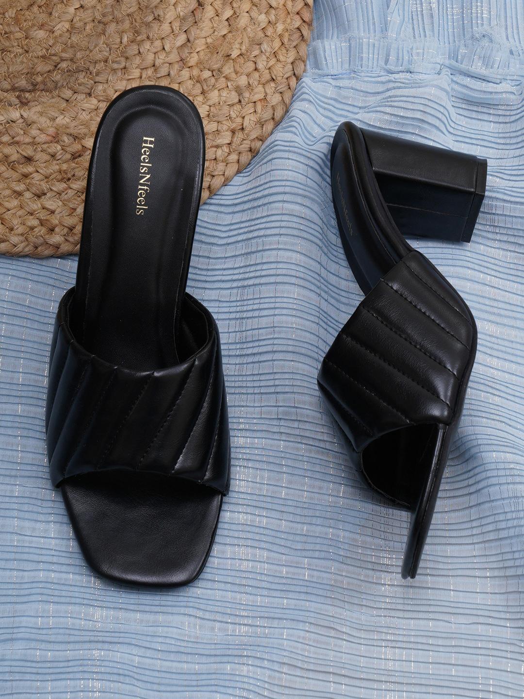 Buy HEELSNFEELS Textured Open Toe Block Heels - Heels for Women ...