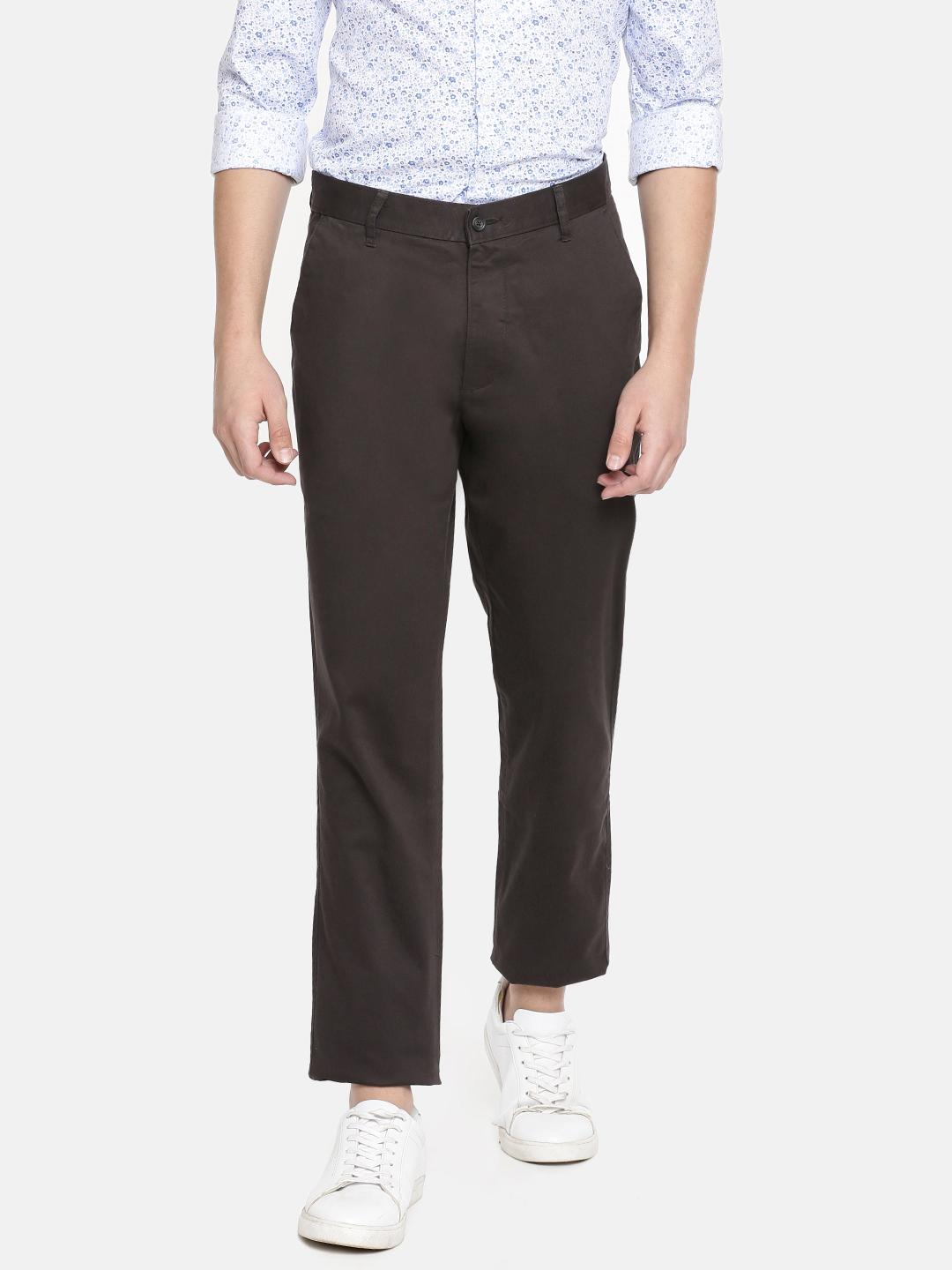 Buy Indigo Nation Men Charcoal Slim Fit Solid Regular Trousers ...