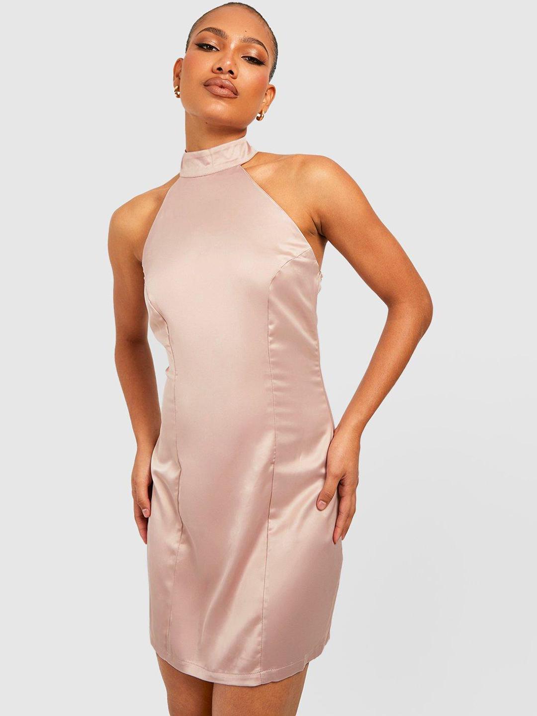 Buy Boohoo Halter Neck Chain Detail Satin Sheath Mini Dress - Dresses ...