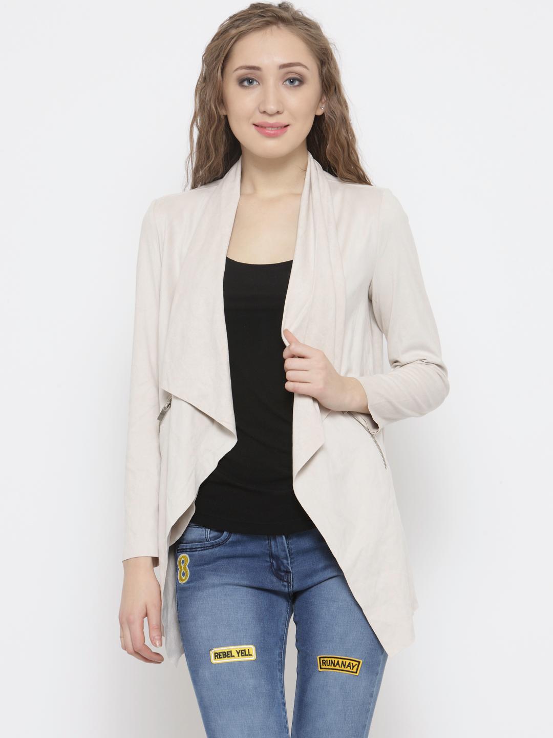 Buy FOREVER 21 Women Beige Solid Open Front Jacket - Jackets for Women ...