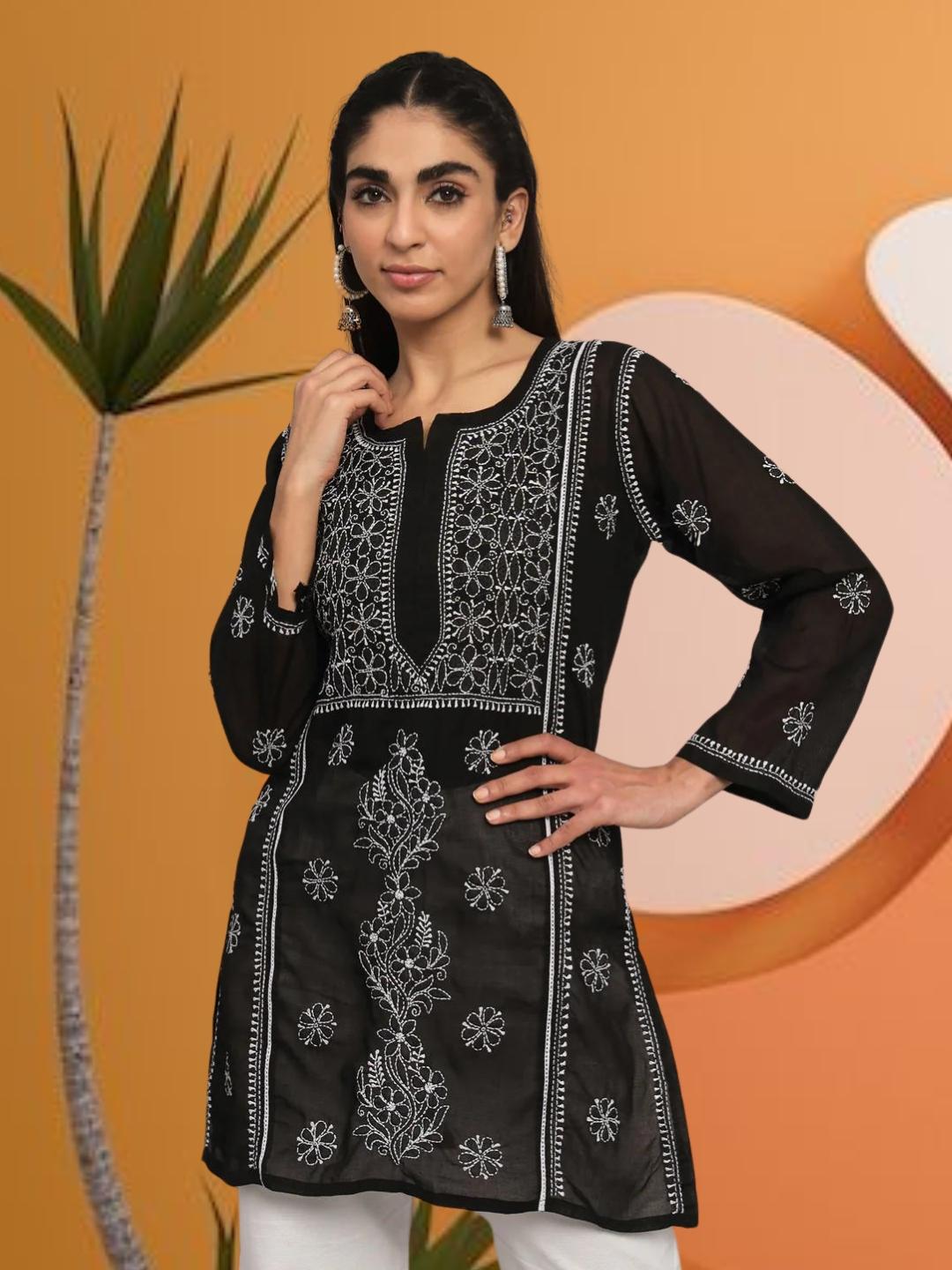Buy PARAMOUNT CHIKAN Women Embroidered Lucknowi Chikankari Cotton Kurti ...