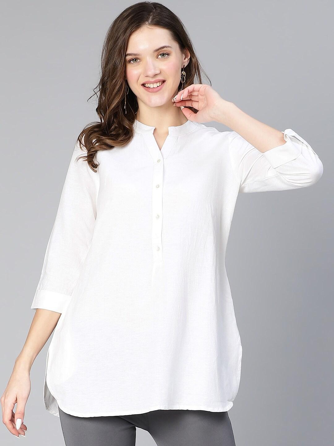 Buy Oxolloxo White Mandarin Collar Tunic - Tunics for Women 22072052 ...