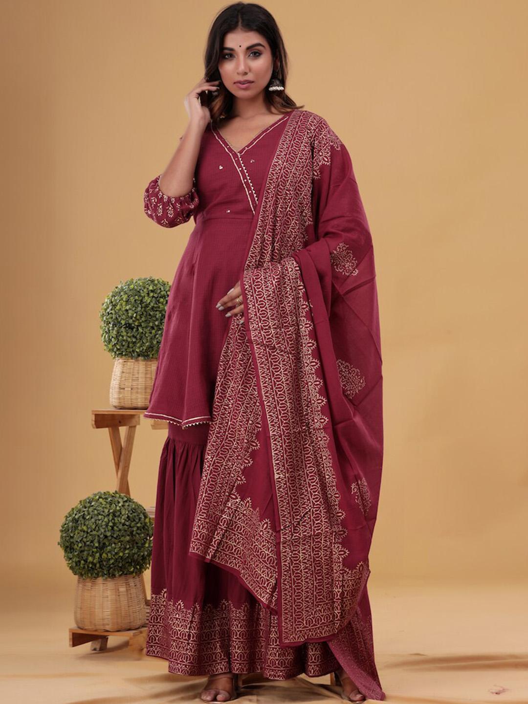Buy Hatheli Ethnic Motifs Printed V Neck Sequinned Empire Kurti With ...