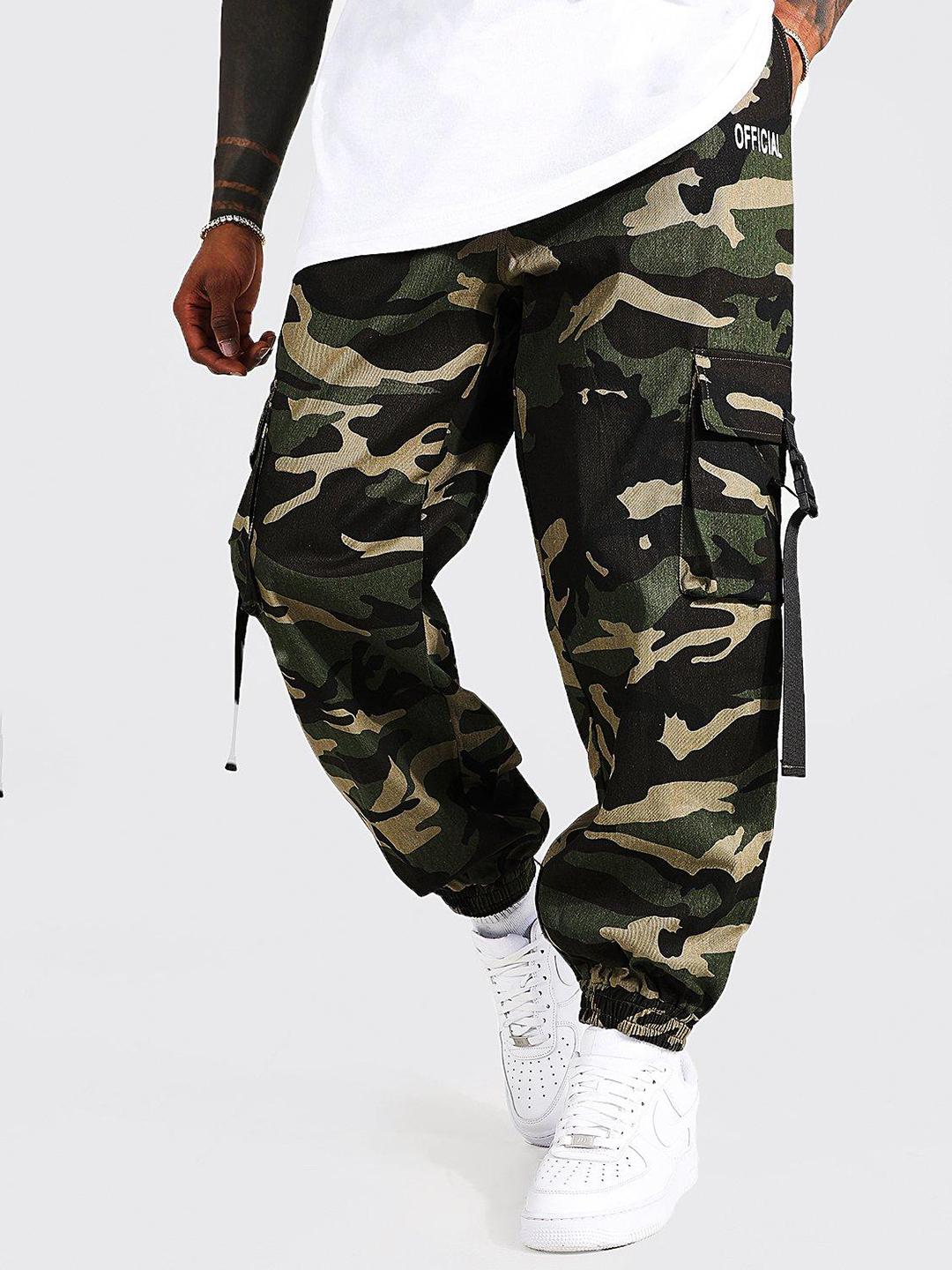 Buy BoohooMAN Men Camouflage Print Relaxed Fit Cargos - Trousers for ...