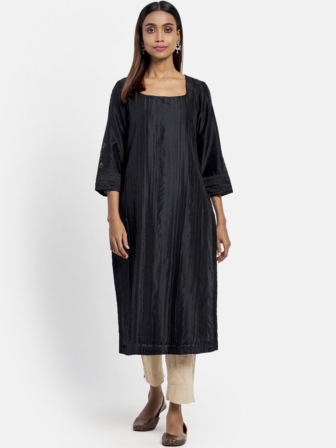 Buy Fabindia Square Neck Thread Work Cotton Silk Kurta - Kurtas for ...