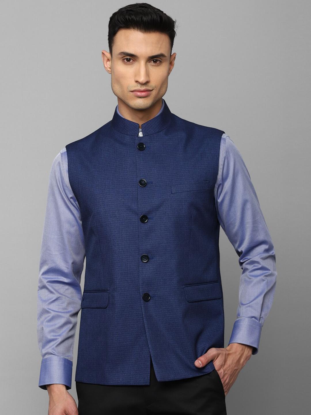 Buy Louis Philippe Mandarin Collar Sleeveless Nehru Jacket - Nehru ...
