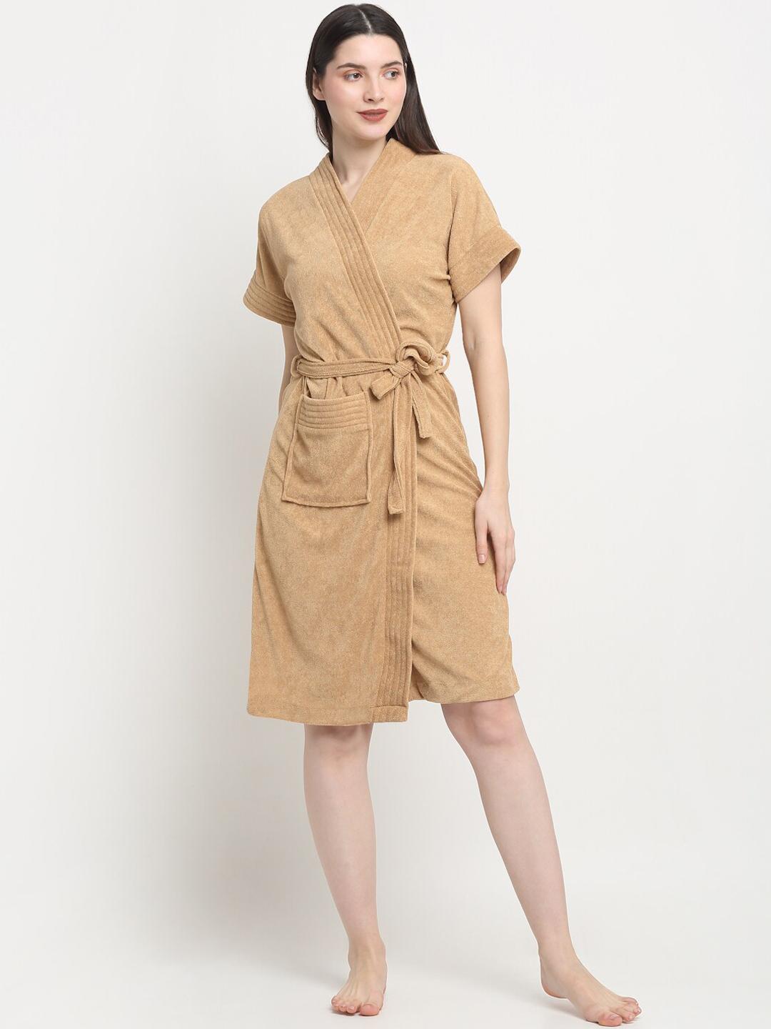 Buy Creeva Everyday Brown Solid Terrycloth Drawstring Knee Length Bath ...