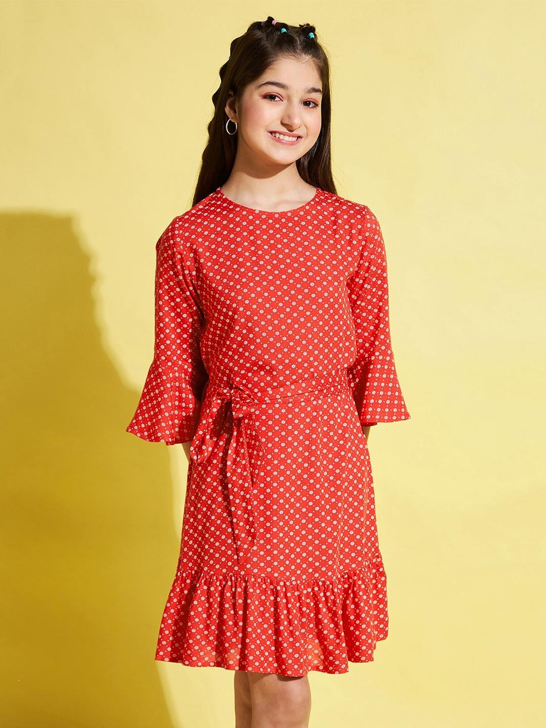 Buy Stylo Bug Girls Floral Printed Pure Cotton Fit & Flare Dress ...