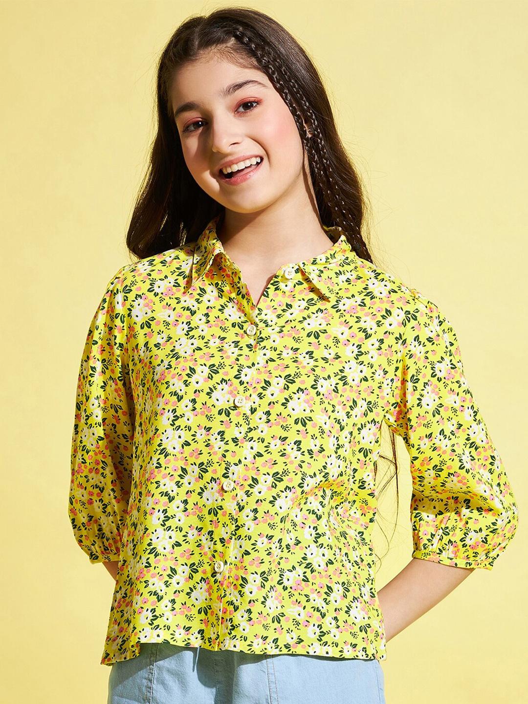 Buy StyloBug Girls Floral Printed Cotton Shirt Style Top - Tops for ...