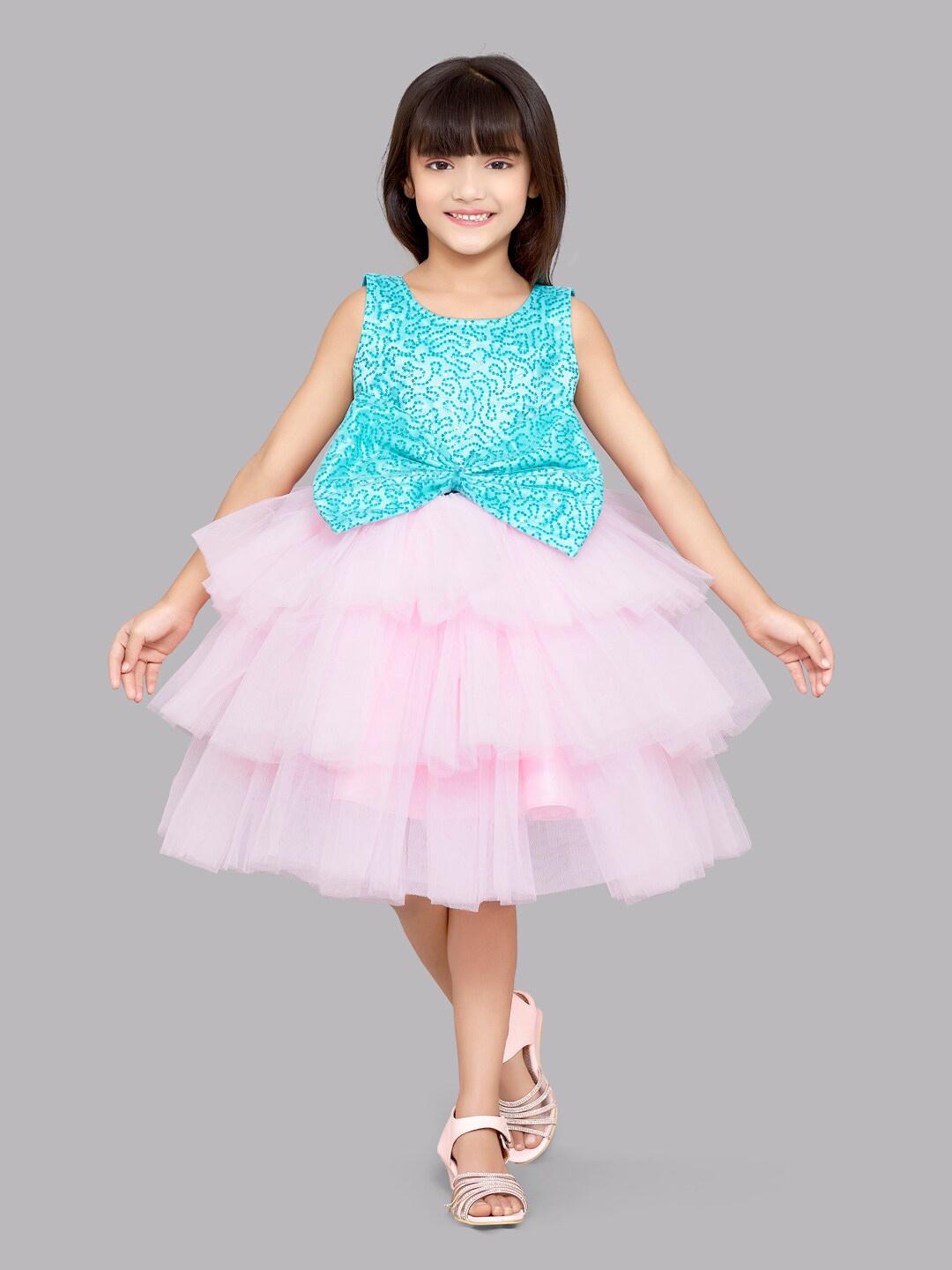 Buy Pink Chick Bow Detail Layered Net Dress - Dresses for Girls ...