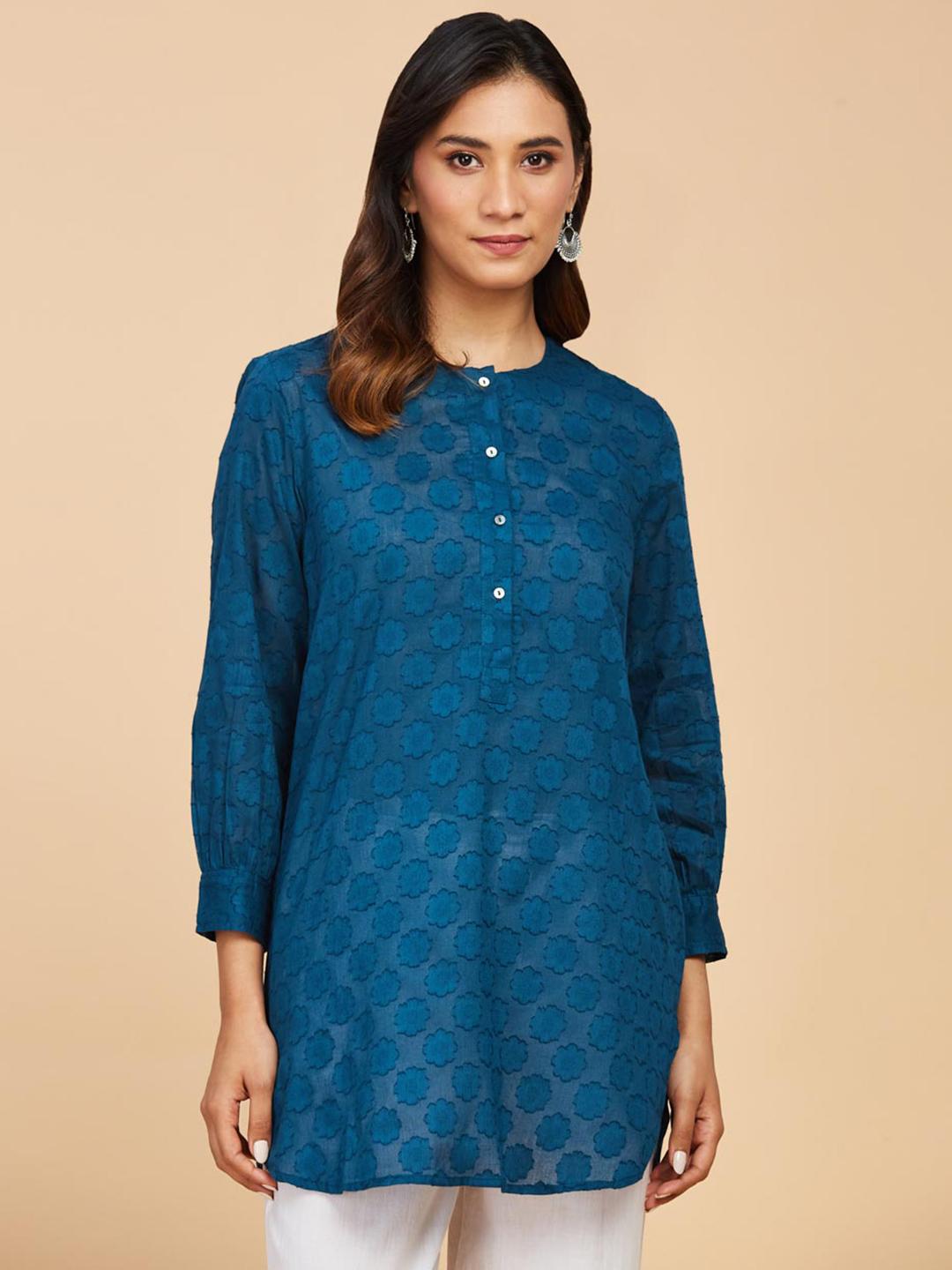 Buy Fabindia Self Design Cotton Round Neck Long Sleeves Tunic - Tunics ...