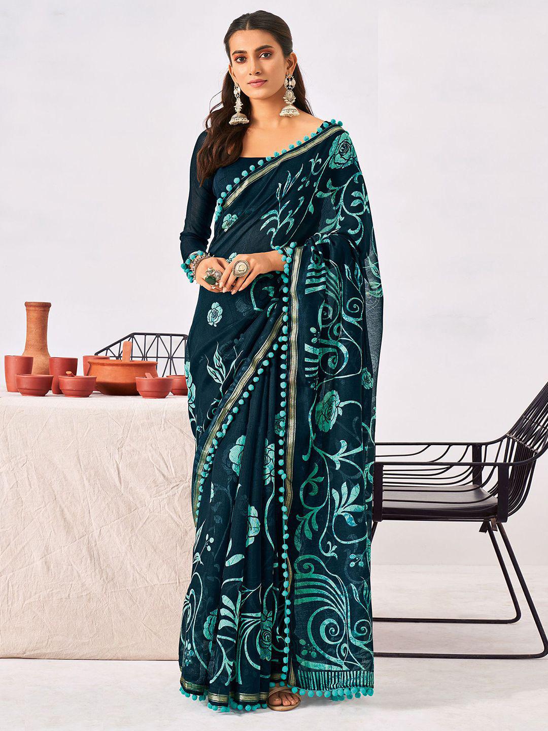 Buy Satrani Floral Printed Zari Saree - Sarees for Women 22254336 | Myntra
