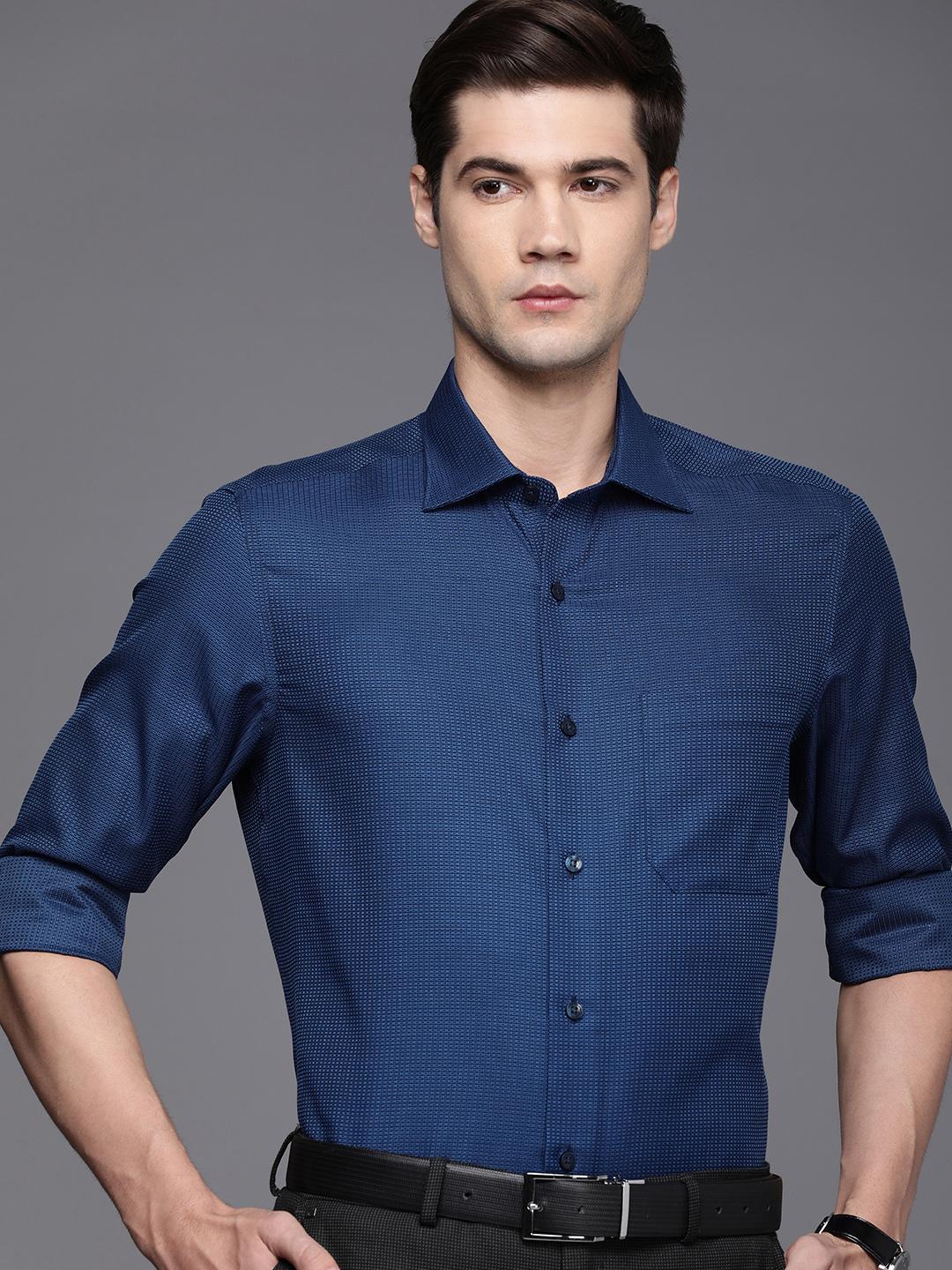 Buy Louis Philippe Permapress Pure Cotton Classic Self Design Textured ...