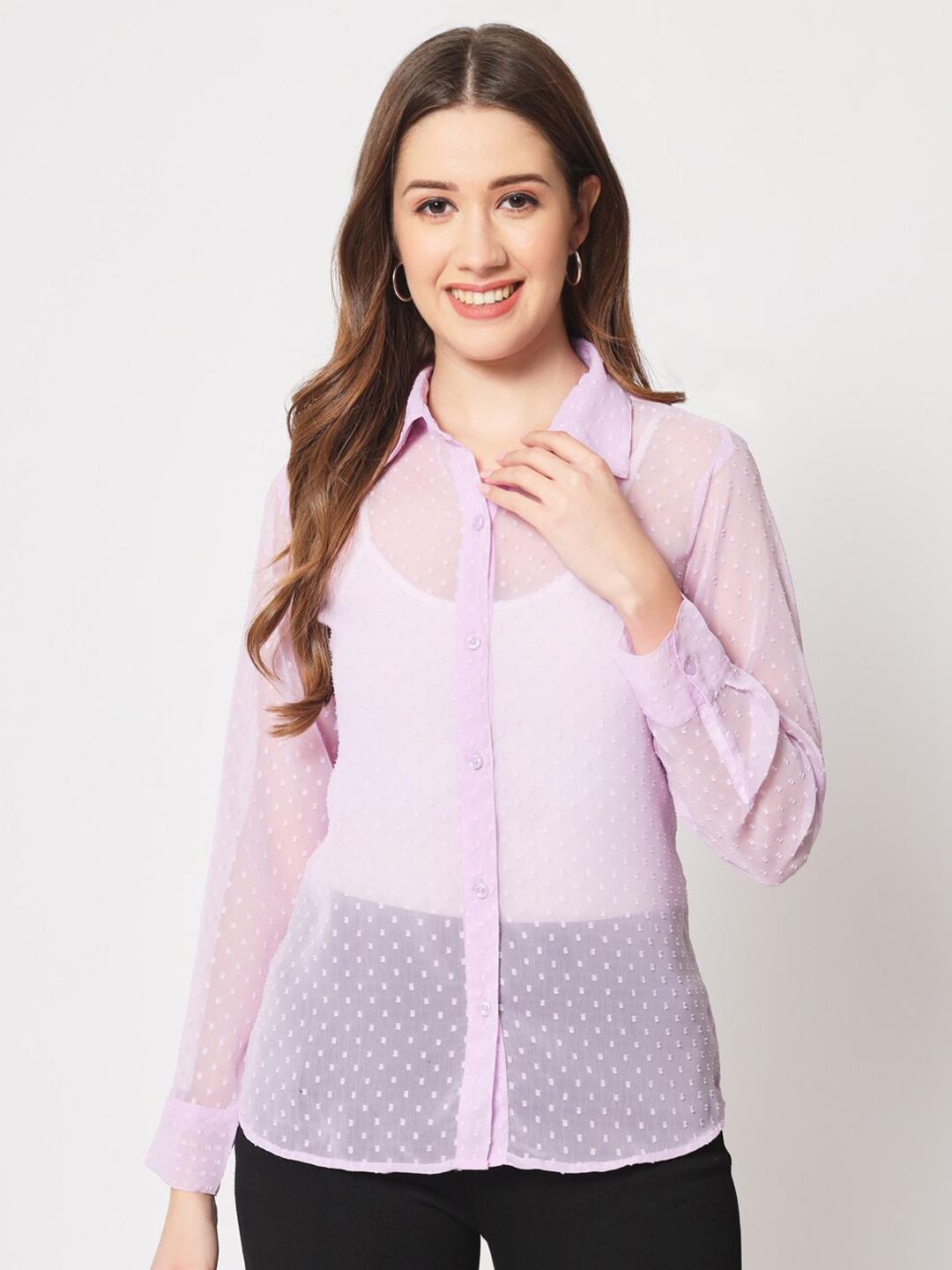 Buy CHARMGAL Classic Self Design Georgette Slim Fit Sheer Casual Shirt ...