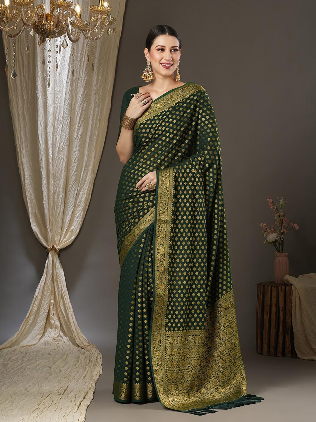 Buy Saree Mall Ethnic Motifs Woven Design Zari Poly Georgette ...