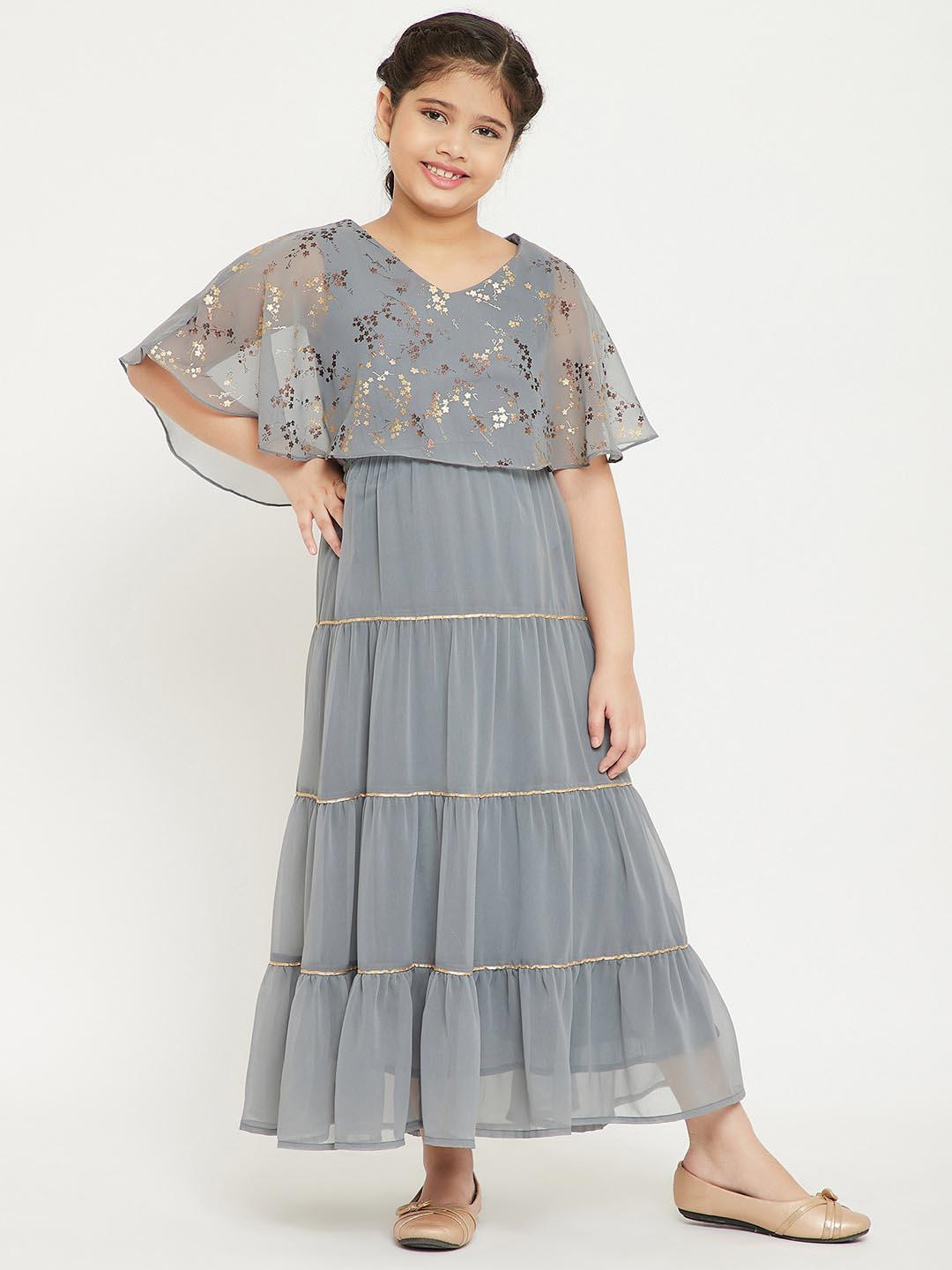 Buy Stylo Bug Girls Floral Cape Sleeve Georgette Maxi Dress - Dresses ...
