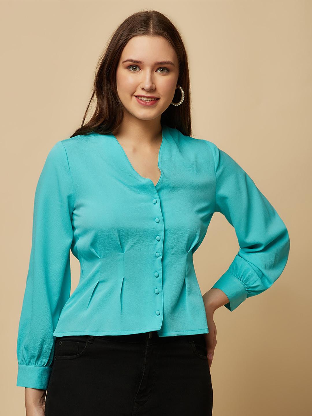 Buy RAASSIO Pleated Shirt Style Crepe Top - Tops for Women 22304376 ...