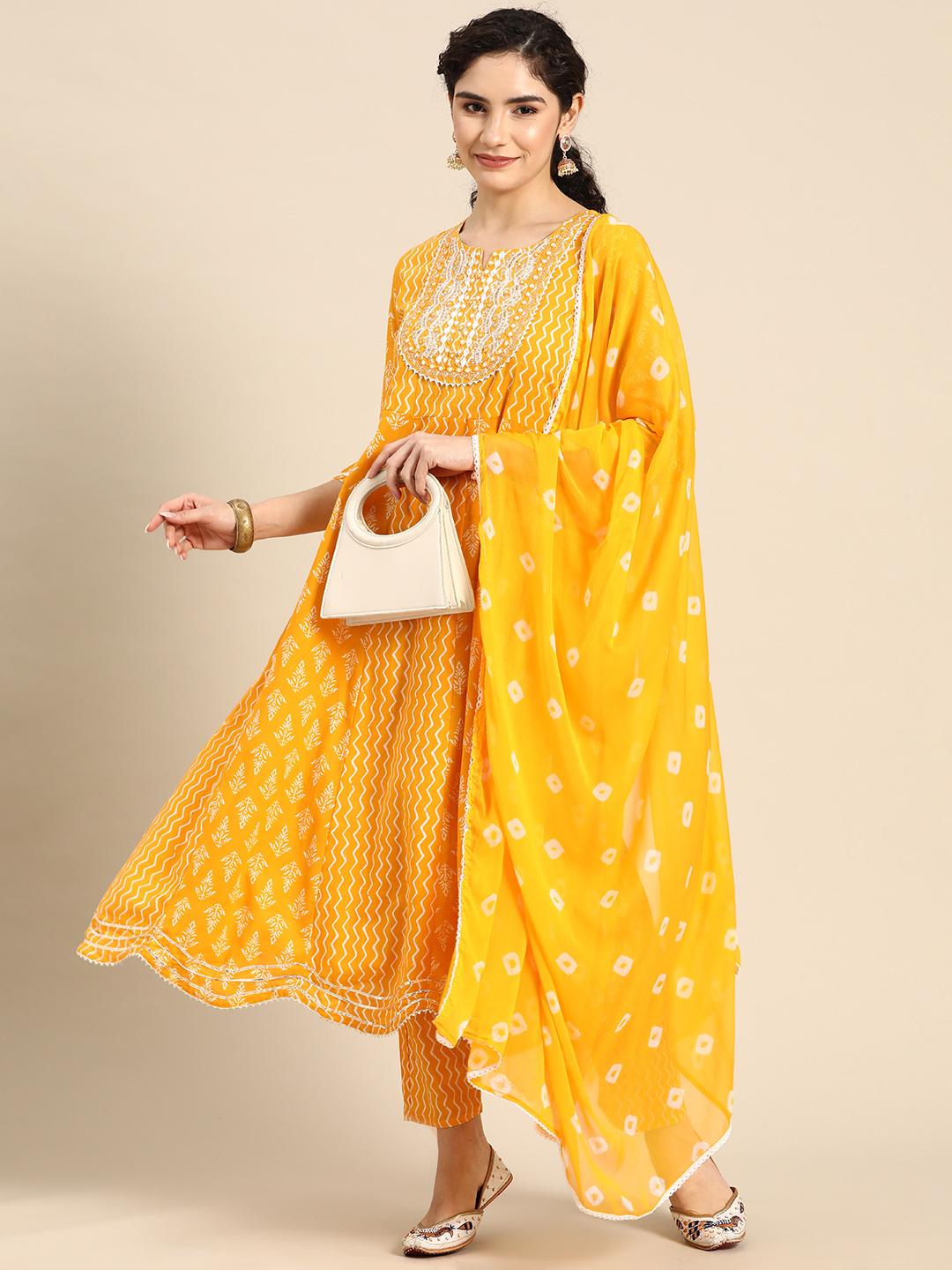 Buy Prakhya Yoke Design Regular Gotta Patti Pure Cotton Kurta With ...