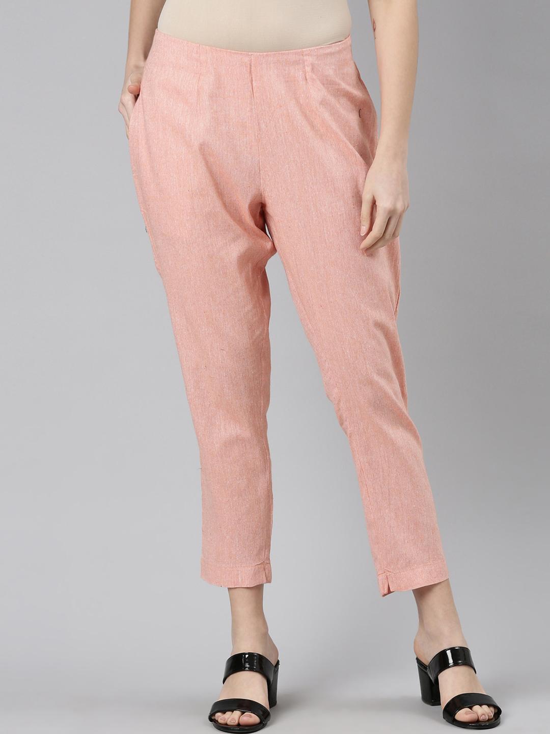Buy Marcia Women Smart Slim Fit Cropped Pure Cotton Trousers - Trousers ...