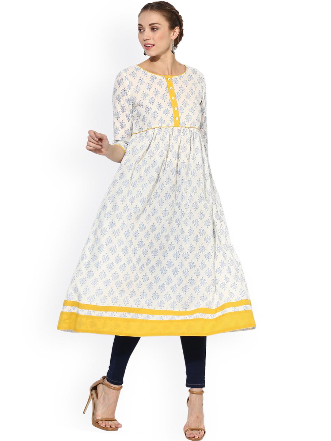 Buy Sangria Women White Printed Anarkali Kurta - Kurtas for Women ...