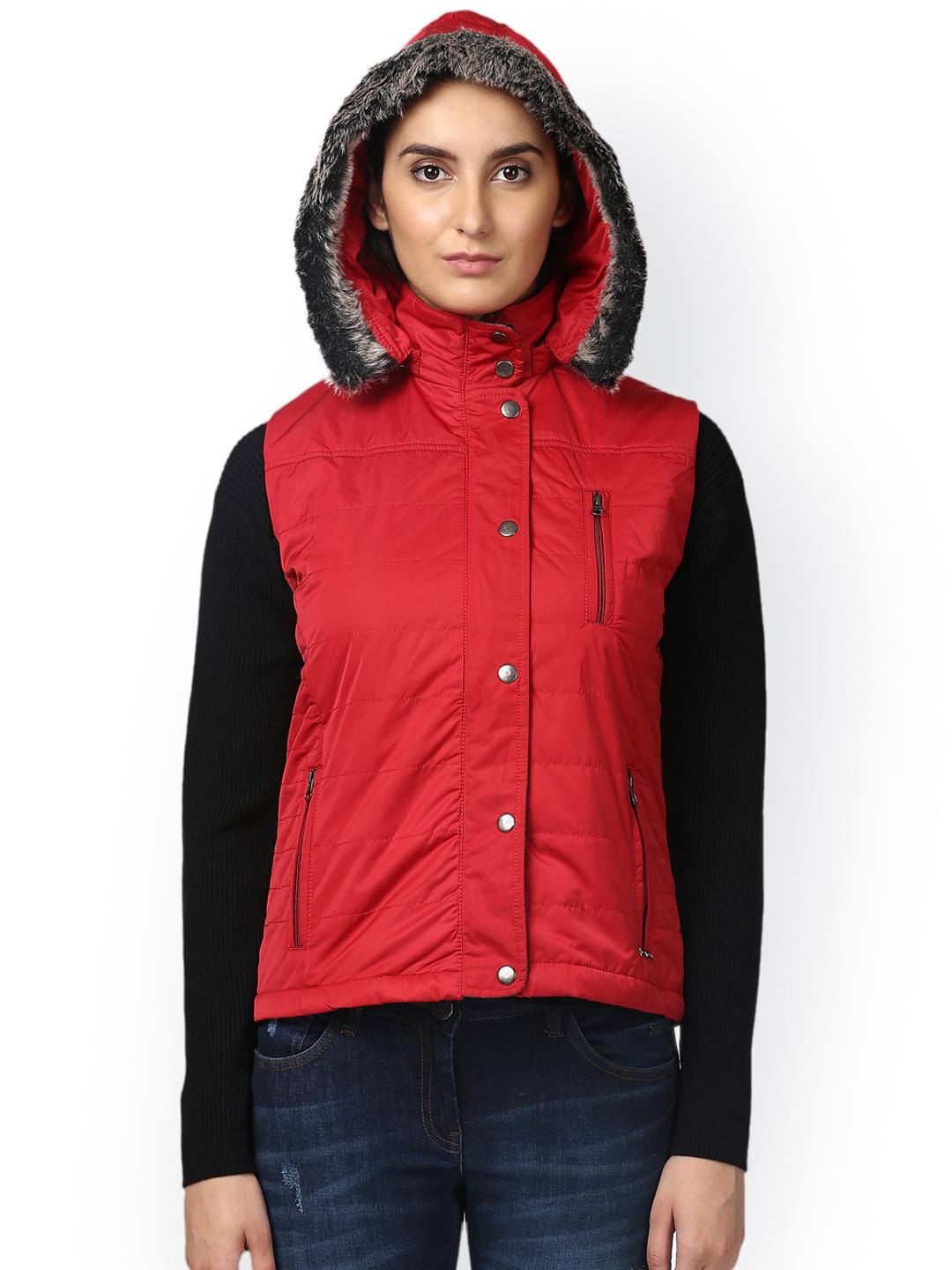 Buy Park Avenue Women Red Solid Padded Jacket - Jackets for Women ...