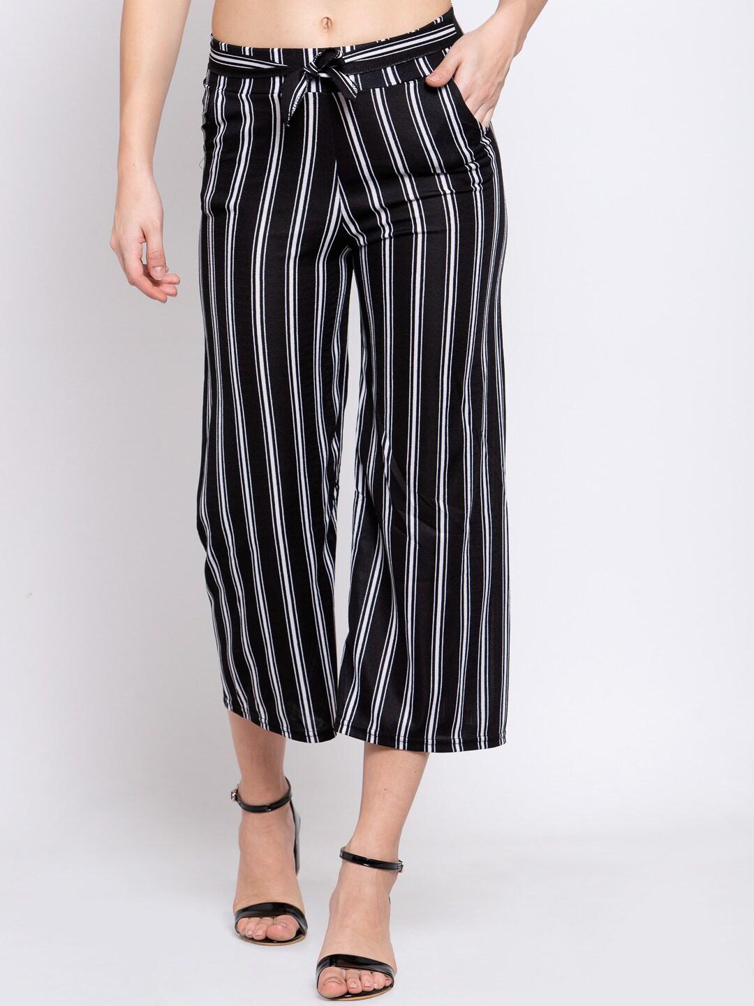 Buy KLOTTHE Women Striped Patterned Wide Leg Woven Western Cropped ...
