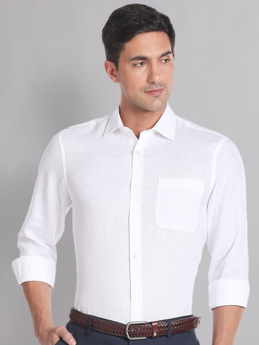 Buy AD By Arvind Spread Collar Pure Linen Formal Shirt - Shirts for Men ...