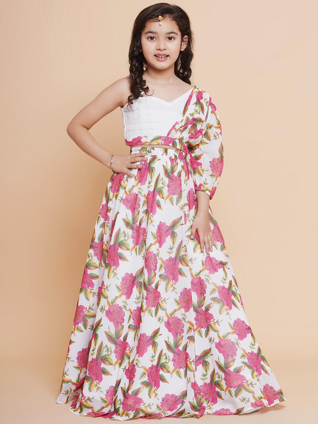 Buy Bitiya By Bhama Girls Floral Print One Shoulder Puff Sleeves Ready ...
