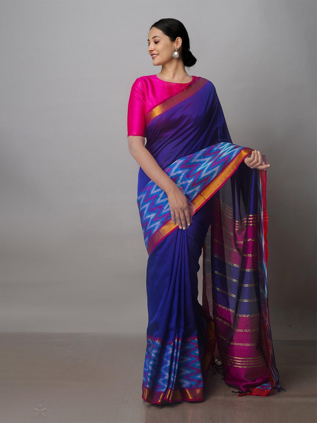 Buy Unnati Silks Ethnic Motif Woven Design Zari Mangalagiri Saree ...