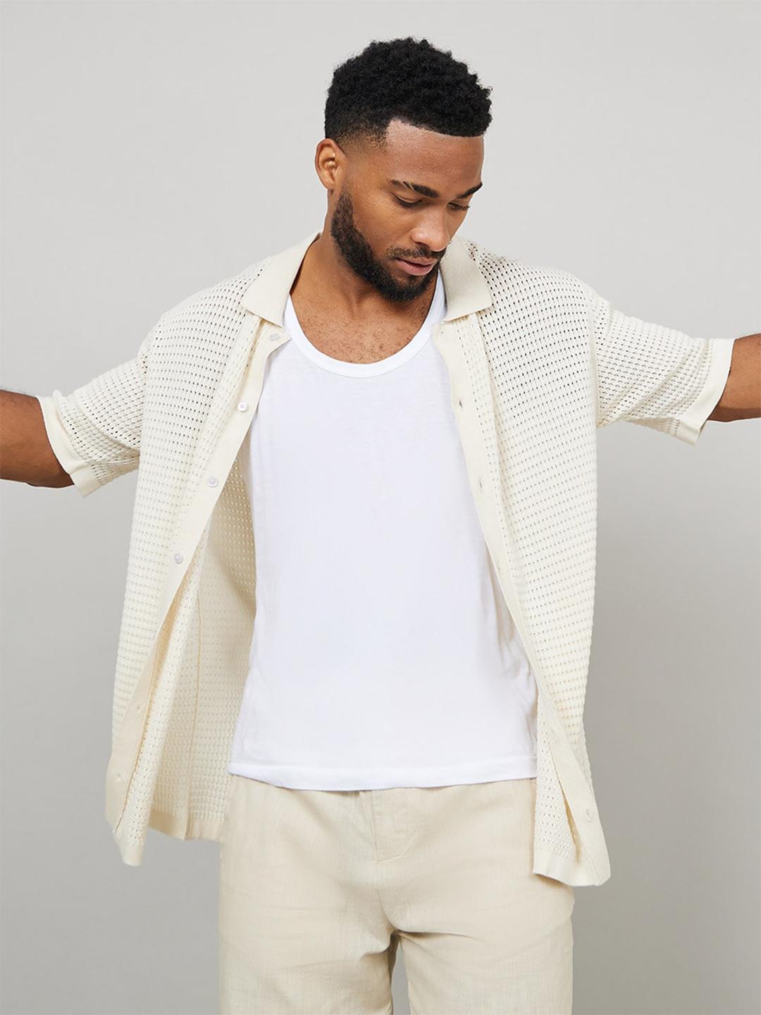 Buy Styli Premium Pointelle Mesh Knitted Shirt - Shirts for Men ...