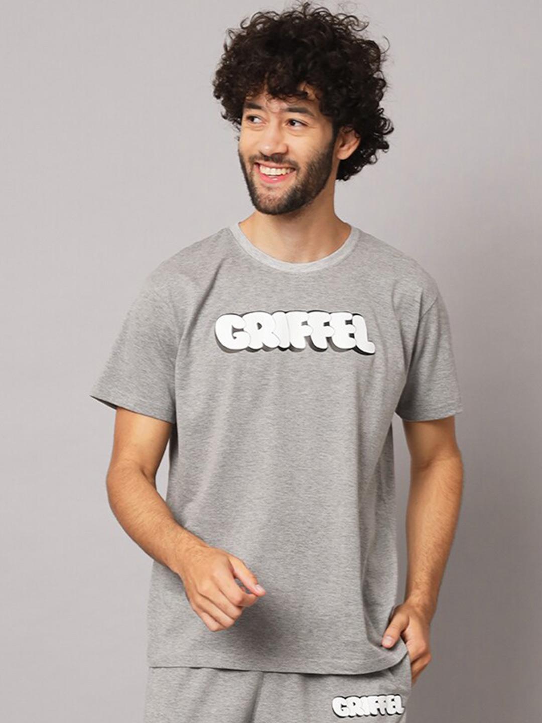 Buy GRIFFEL Typography Printed Pure Cotton T Shirt With Trousers - Co ...