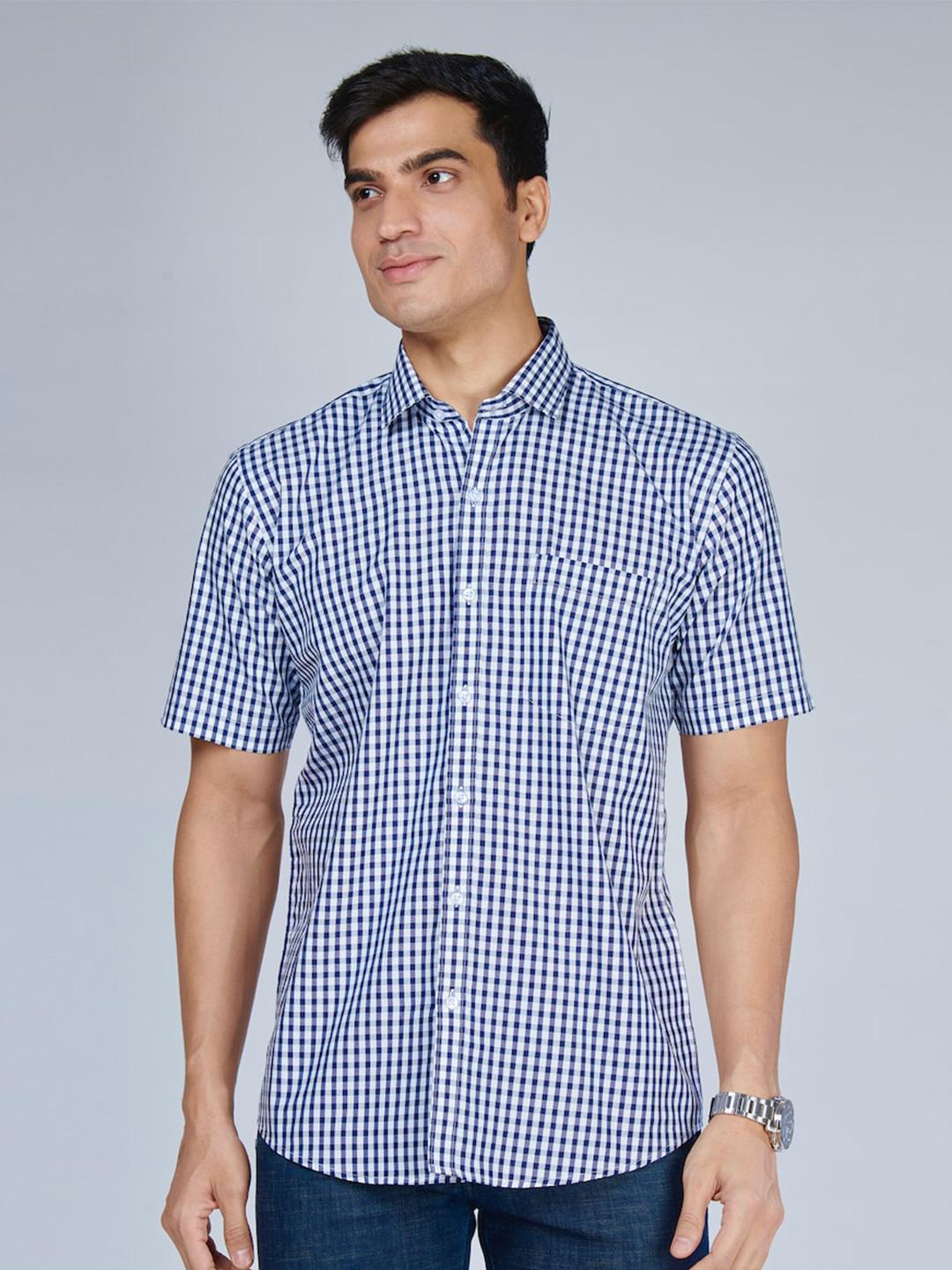 Buy MARK & ALBERT Checked Spread Collar Cotton India Slim Casual Shirt ...