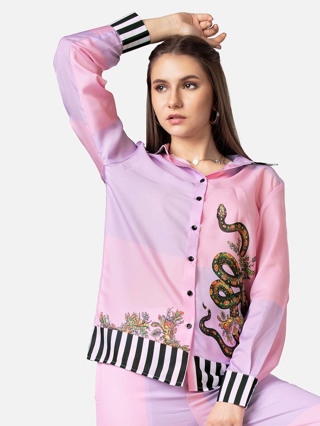 Buy NEOFAA Trendy Snake Printed Opaque Casual Shirt - Shirts for Women ...