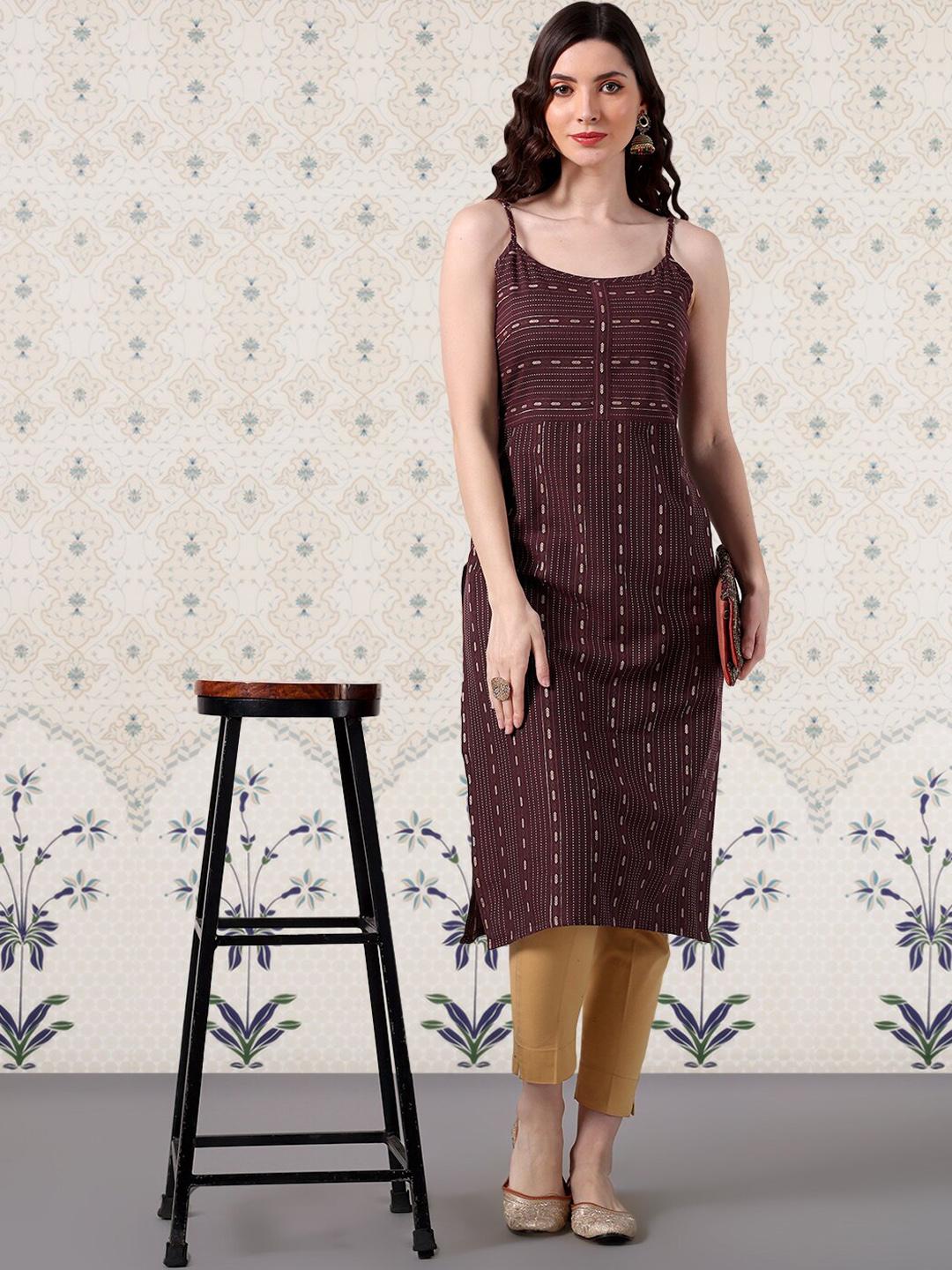 Buy Ode By House Of Pataudi Geometric Texture Shoulder Straps Kurta ...
