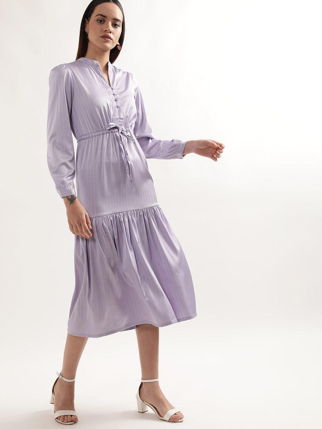 Buy ELLE Mandarin Collar Fit & Flare Midi Dress - Dresses for Women ...