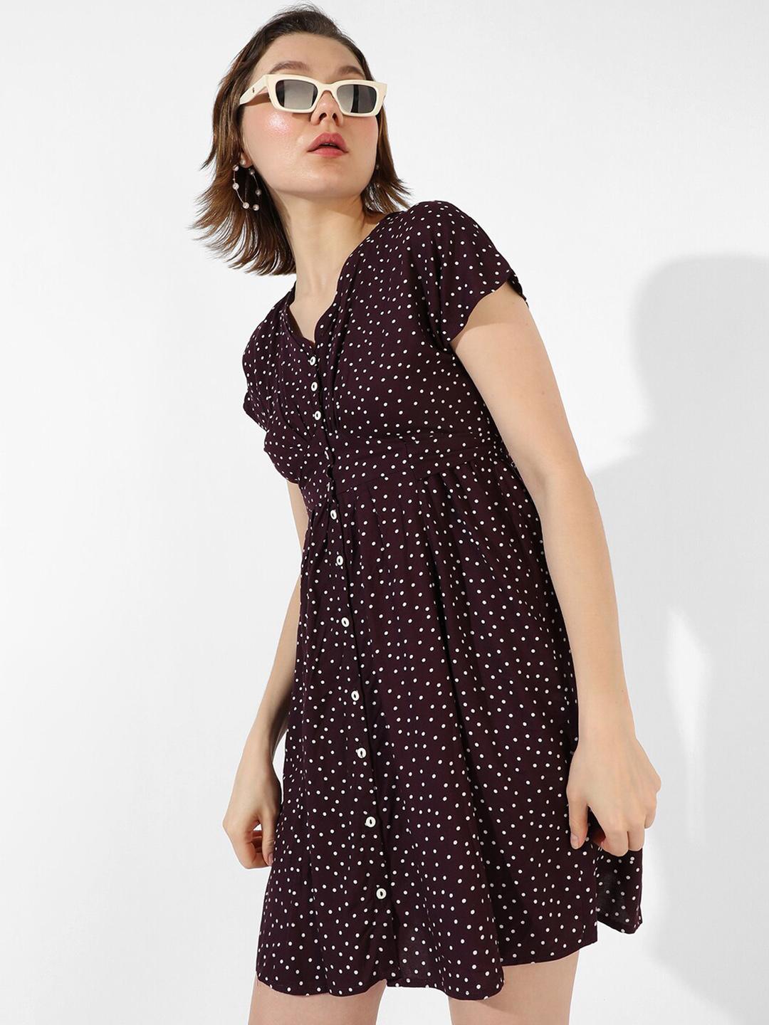 Buy Campus Sutra Polka Dot Print Fit & Flare Dress - Dresses for Women ...