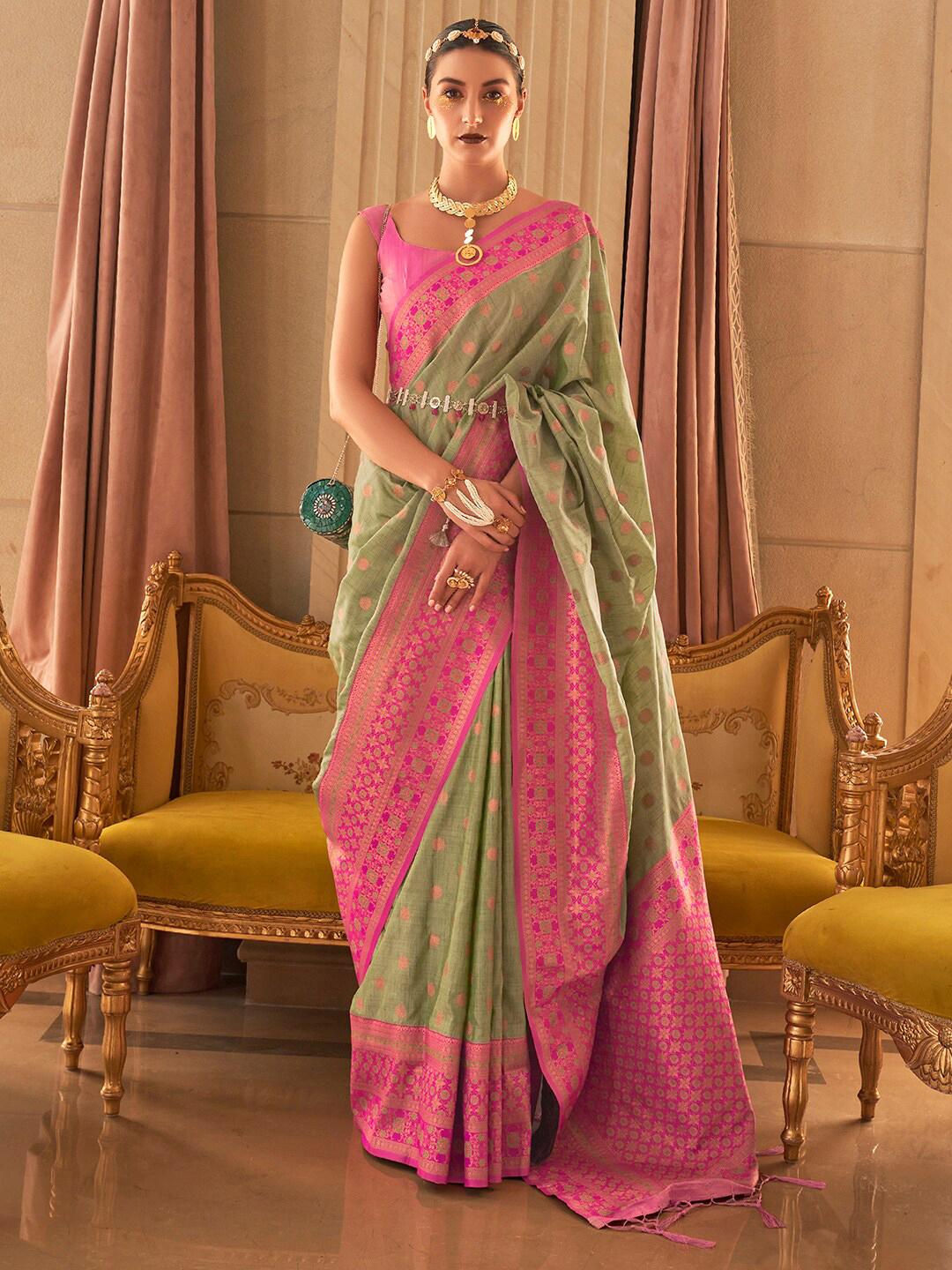 Buy Mitera Ethnic Motifs Woven Design Zari Silk Blend Banarasi Saree ...